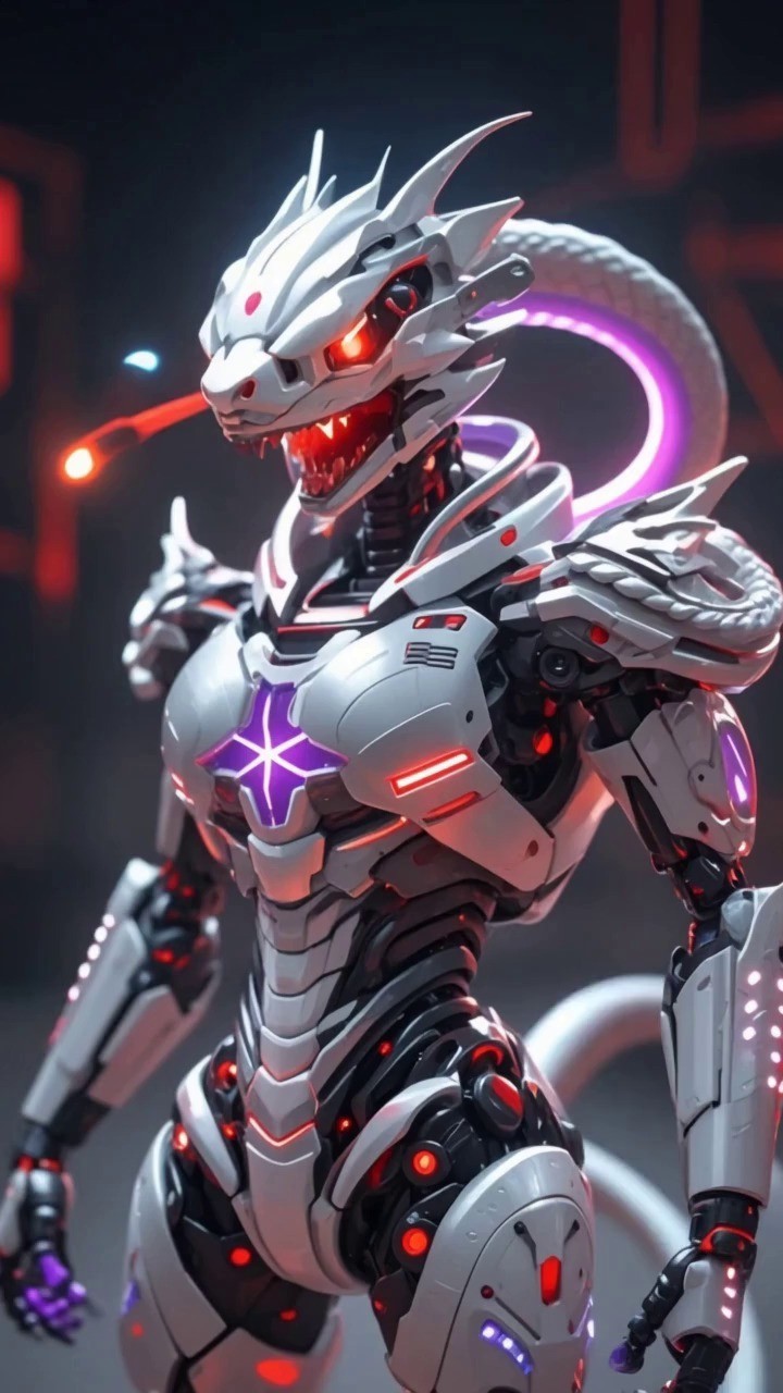 未来科技龙形机甲,精密机械结构覆盖仿生关节设计,冷色调金属装甲...