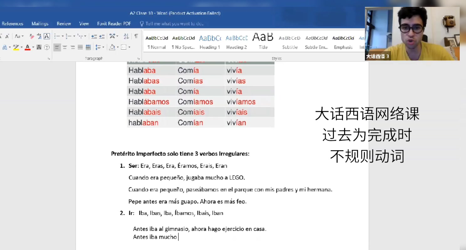 大话西语网络课过去未完成时不规则动词 北京西班牙语学习 西班牙语...