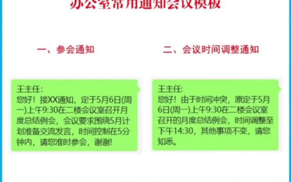 办公室常用会议通知模板