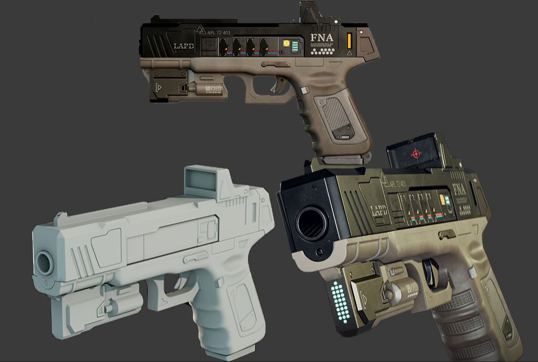 【3dmax武器建模】3D武器手枪模型制作教程,次世代武器布线,卡线教学