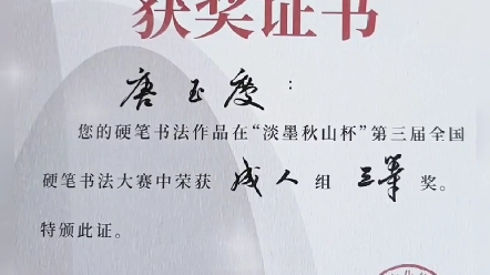 淡墨秋山杯全国硬笔书法大赛证书、作品集。