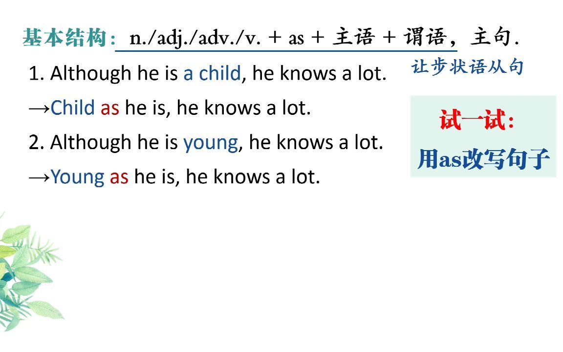 as表“尽管”时的倒装