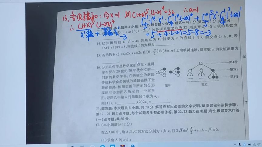 二项式定理系数和与展开系数的考察。