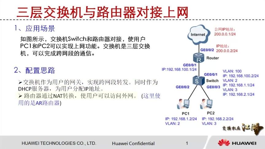 三层交换机与路由器对接上网