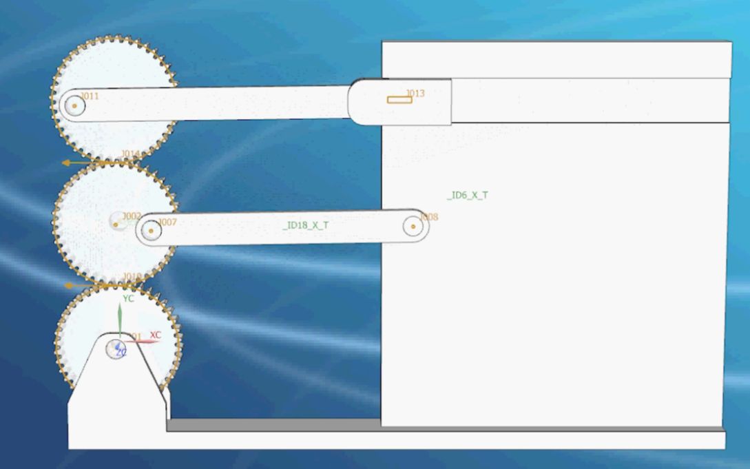 ug运动仿真,三齿轮行程放大机构