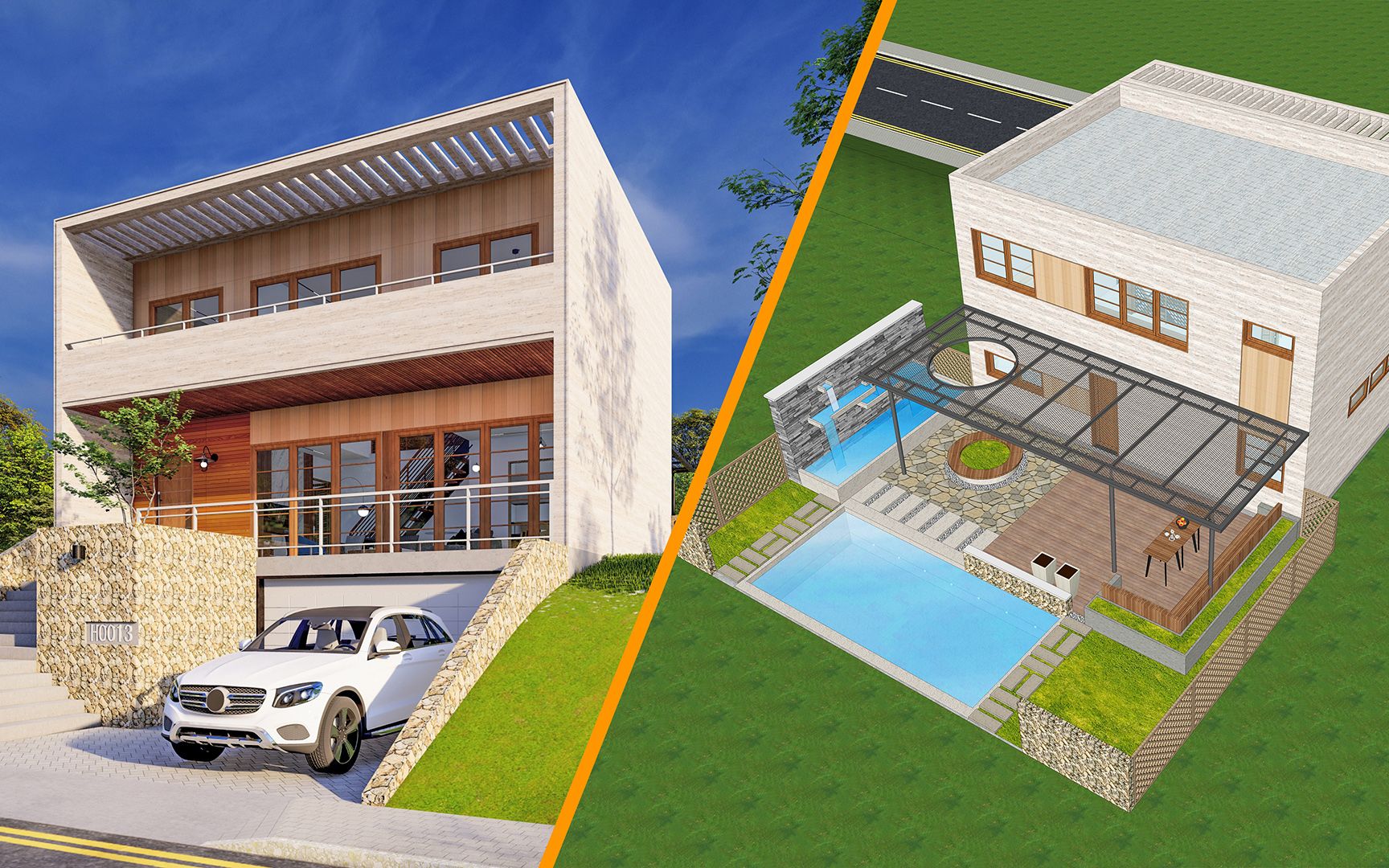 013#|占地70㎡的方盒子二层房子设计