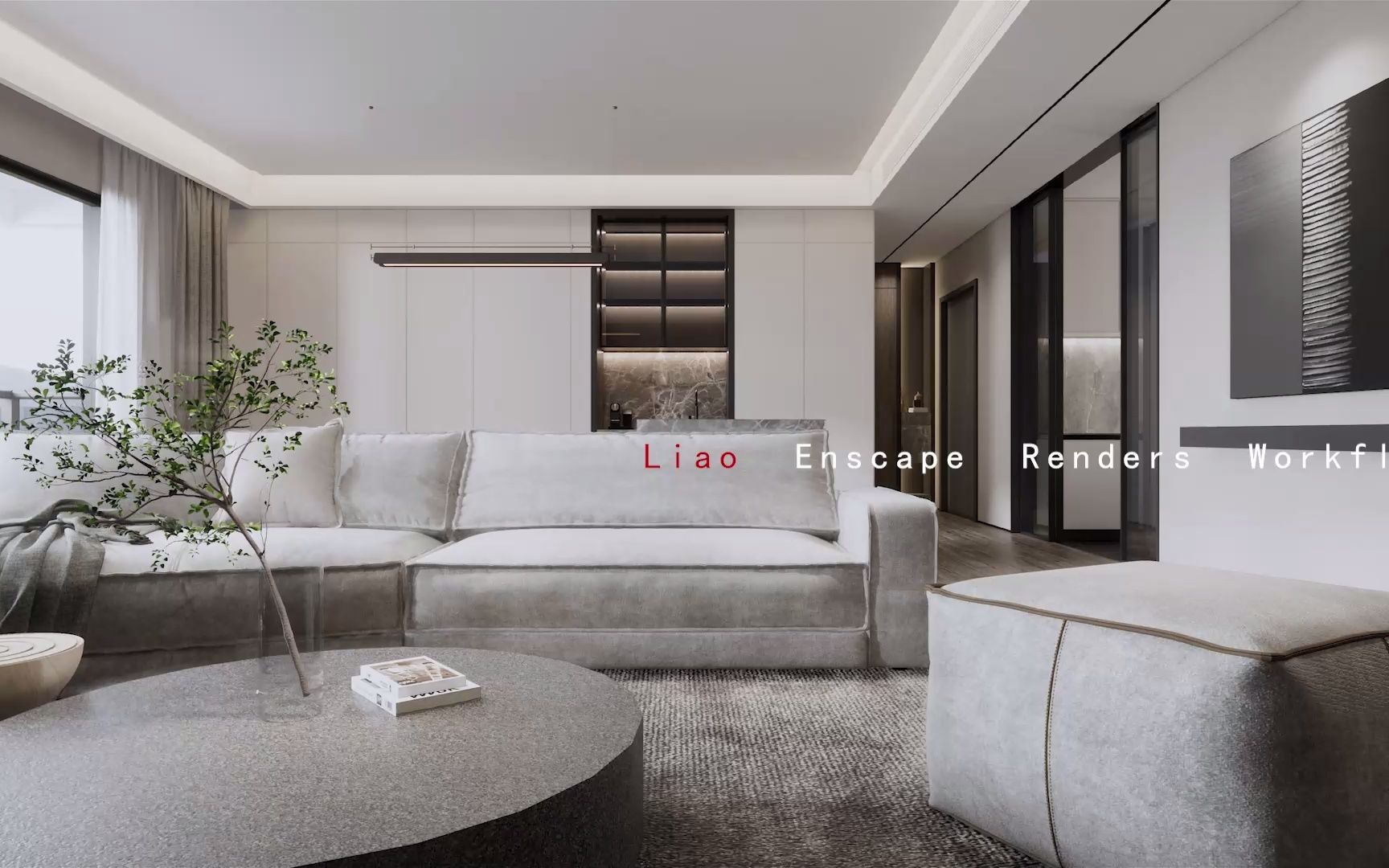 Enscape for Sketchup现代大平层全屋漫游,通透的空间序列,浓郁的胶片...