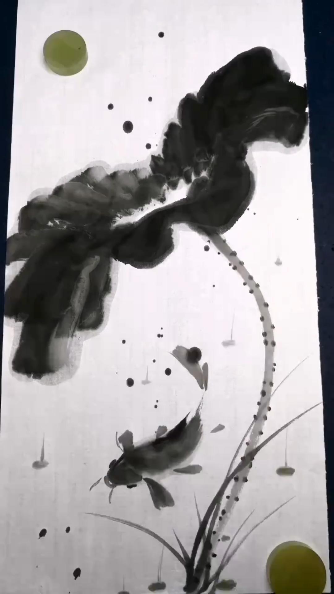 水墨莲年有鱼,鱼荷写意国画,这样的水墨画,你喜欢吗?