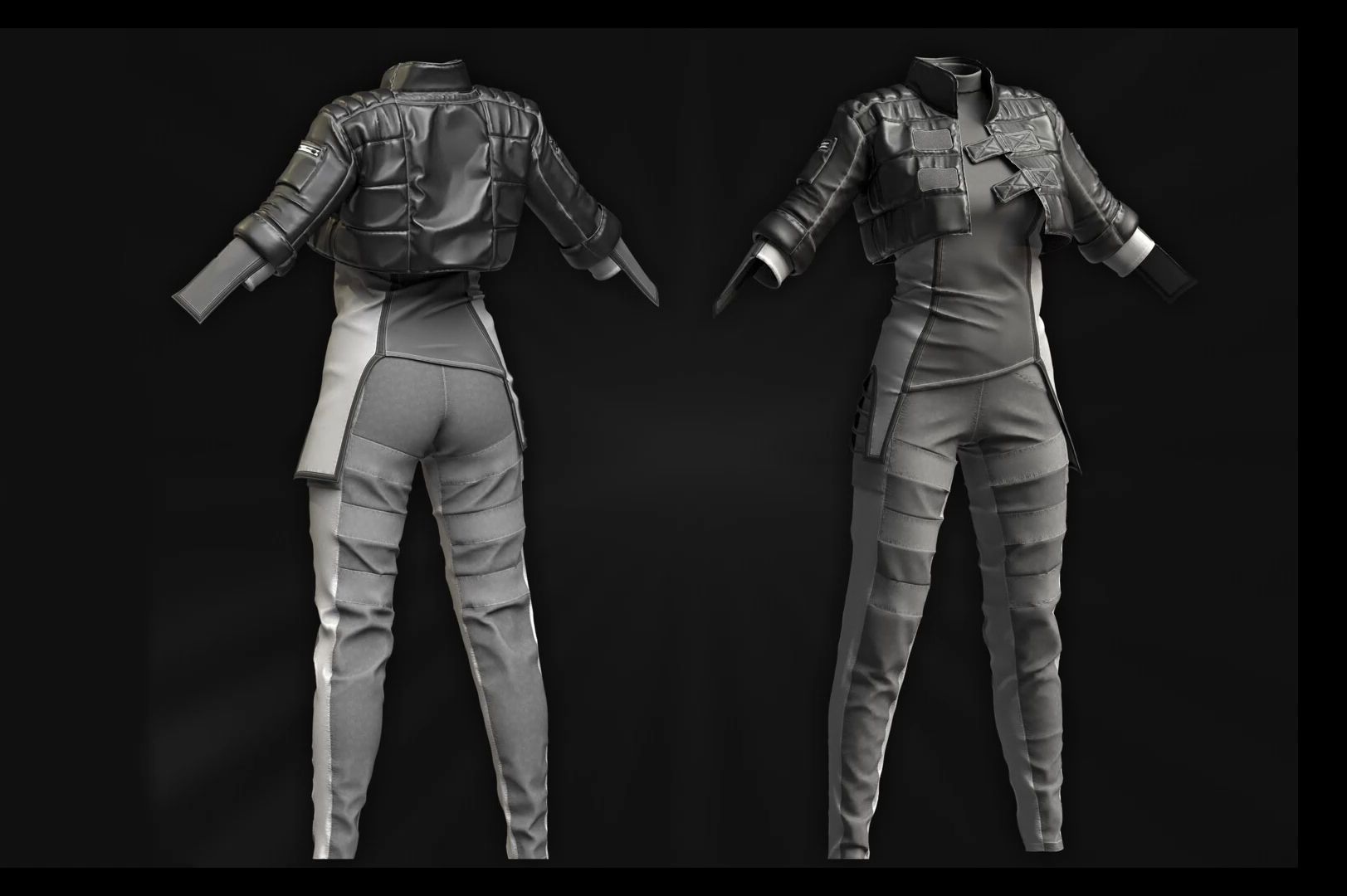 MD服装女式赛博朋克内衬外套长裤套装ZPRJ模型打版源文件3D服装