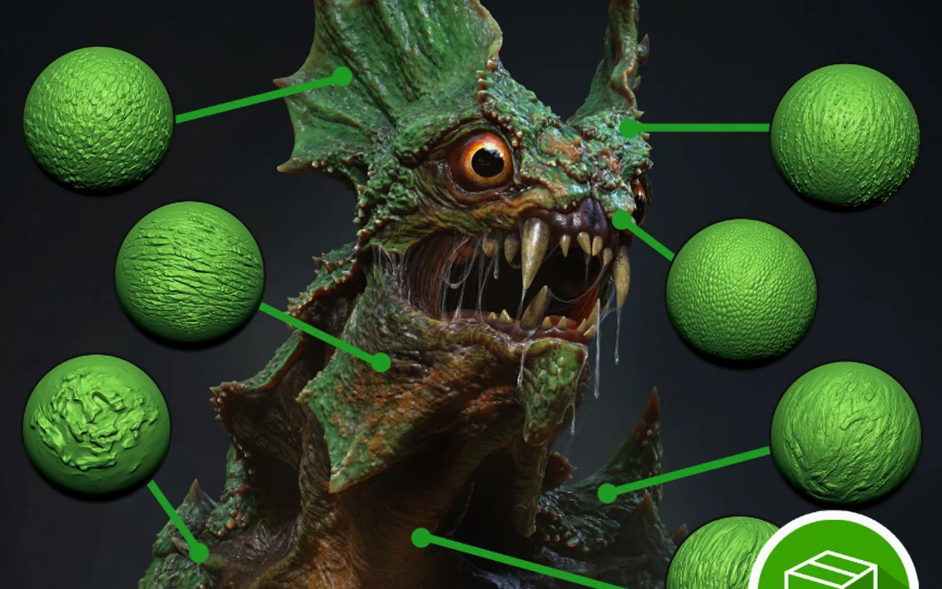【教学+ZB笔刷免费下载】ZBrush生物表面纹理皮肤笔刷zbp画笔 3D...
