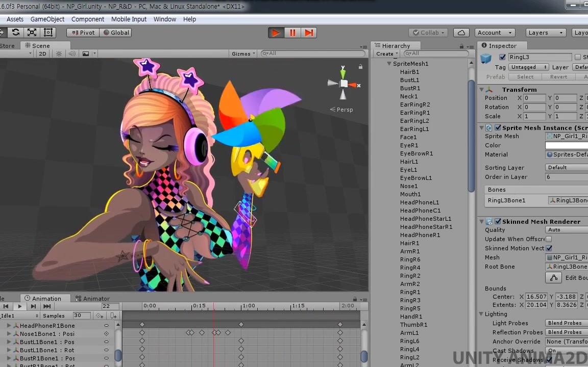 【波涛汹涌】使用Unity骨骼动画插件Anima2D所制作的美女动作