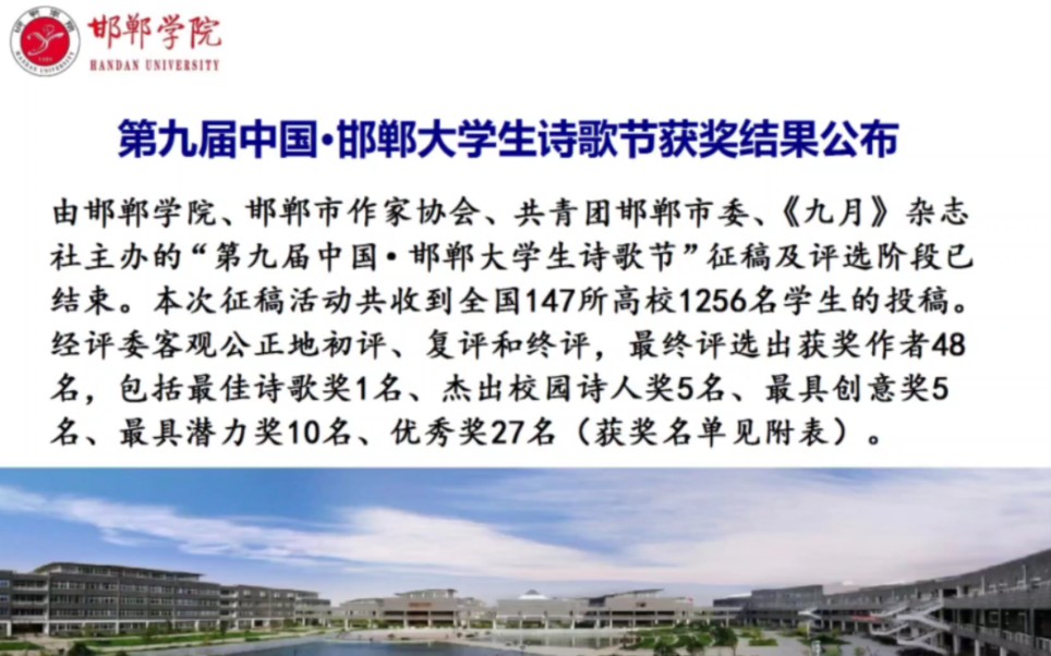 第九届中国·邯郸大学生诗歌节获奖结果公布啦!