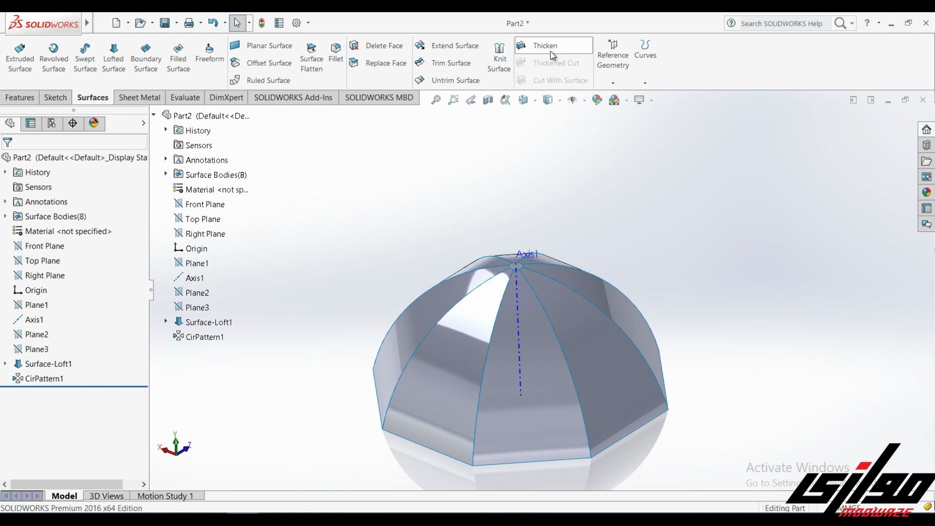【SolidWorks】利用表面放样建模雨伞