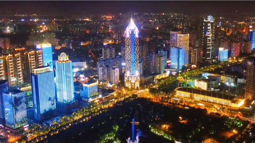 航拍海南省海口市夜景,号称中国第一夜景