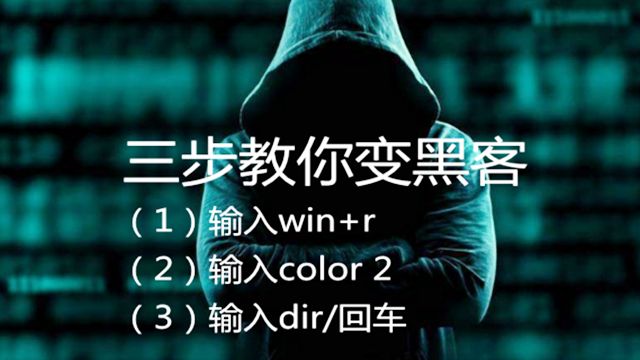 简单三步教你变黑客,第一步win+r回车,color 2回车,dir/s回车