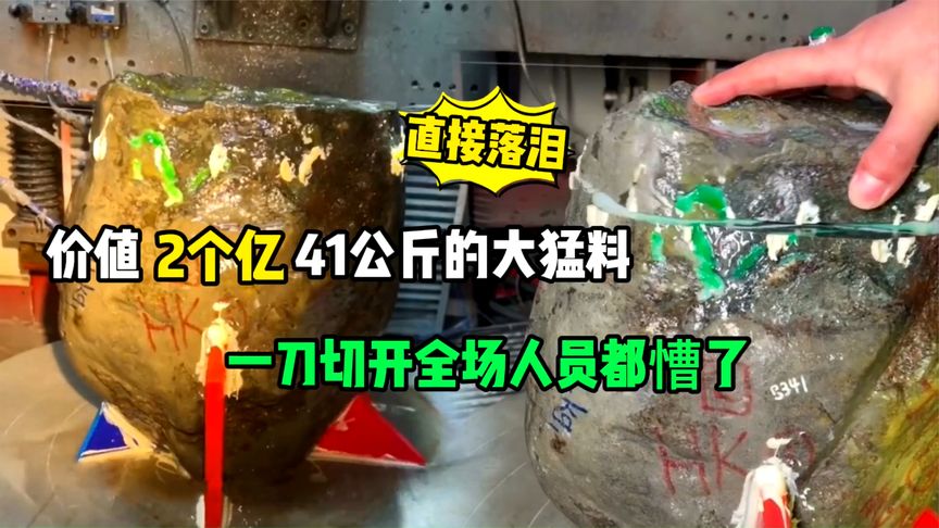 价值2个亿41公斤的翡翠原石,一刀切开全场人员都看慒了