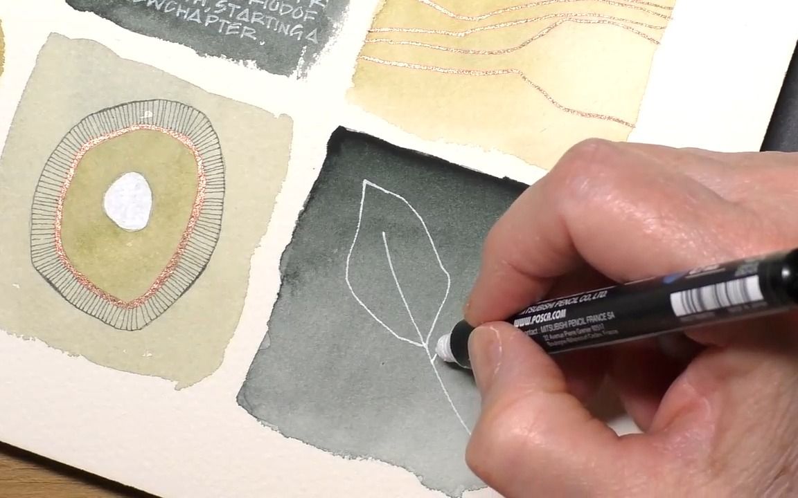 【水彩作画】使用绿色和铜色水彩画一些创意网格