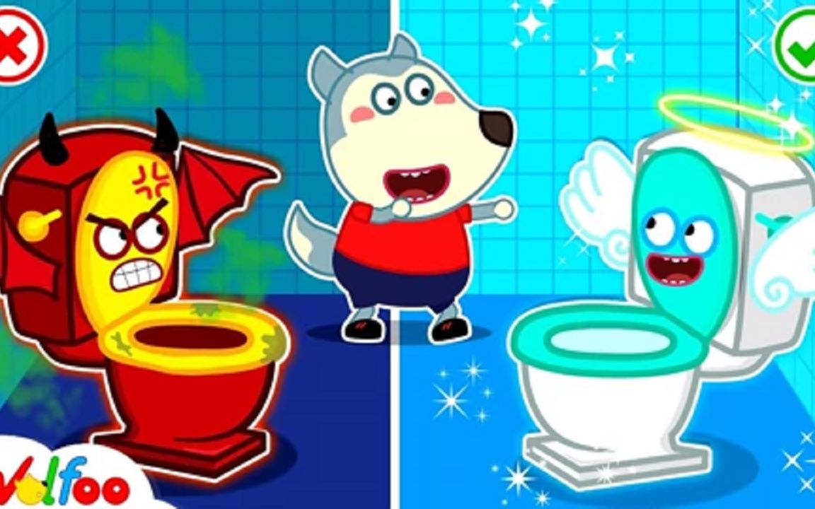 沃尔夫动画:天使VS恶魔厕所,如何正确使用马桶,让马桶拥有笑容!