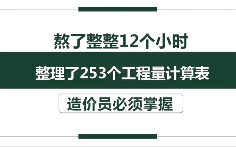 熬了整整12个小时,整理出来253个工程量计算表,造价员必须掌握