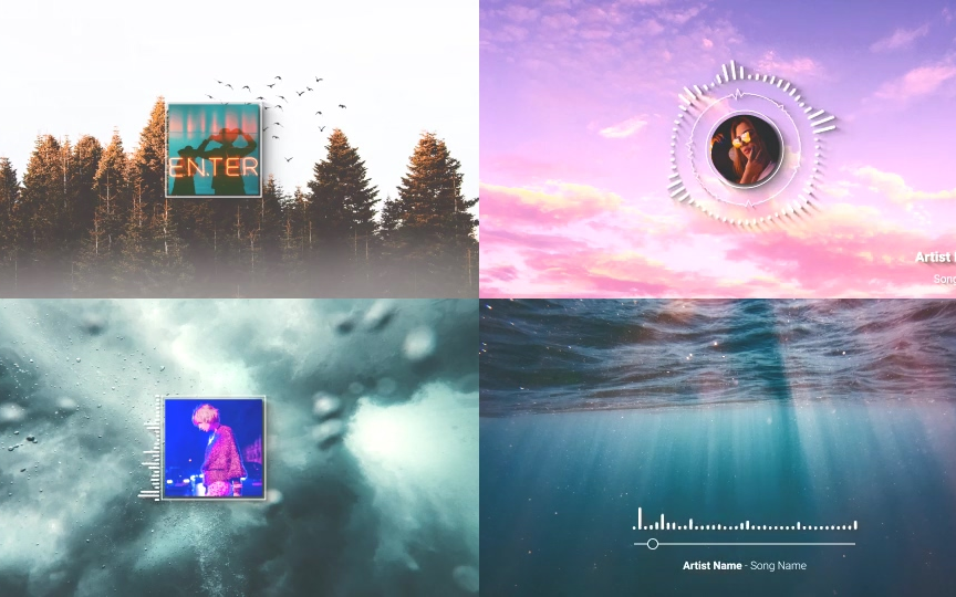 AE模板-8套音乐可视化效果的视频模板音乐播放器模板可添加你自己...