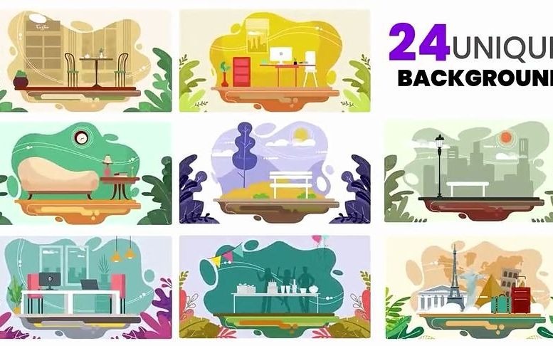 AE模板-二维卡通人物角色场景讲述介绍场景MG动画工具包V4