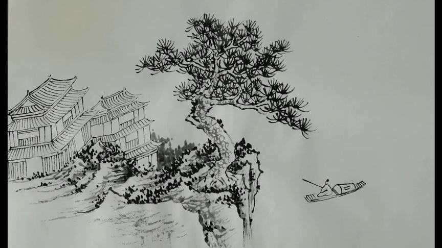 山水画里的楼阁,借鉴界画手法,意境悠远