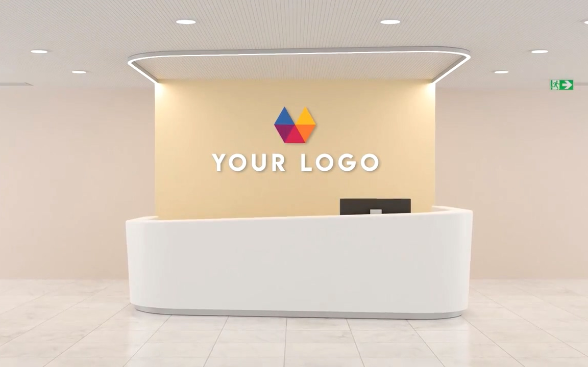 AE模板-办公室形象墙效果玻璃门打开特效的动态LOGO片头模板动态...