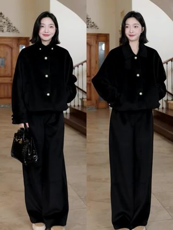 黑金羽绒套装太贵气啦