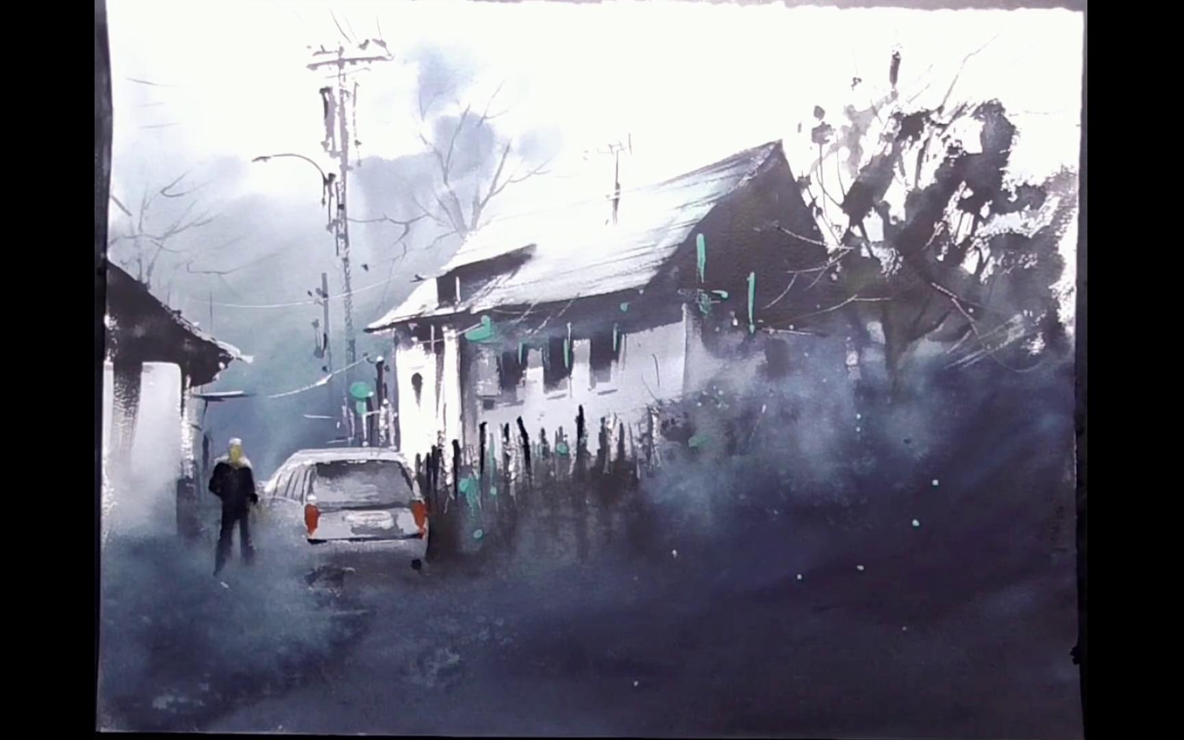 水彩画 老房子 清晨一缕光