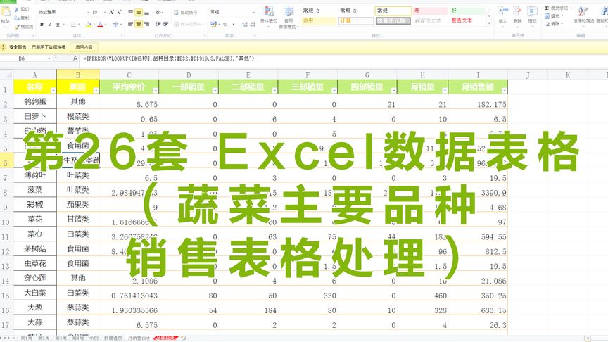 第26套 Excel数据表格(蔬菜主要品种销售表格处理)