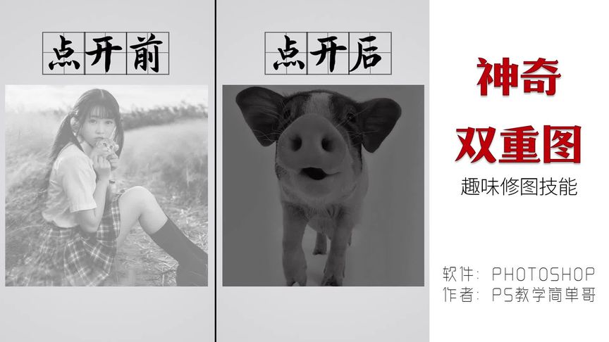 小图显示的是妹子,点开后是一头猪!ps教程:神奇的双重图效果!