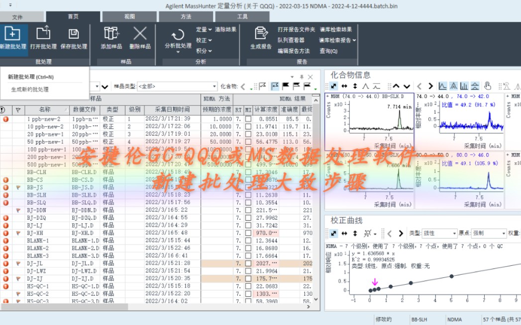 安捷伦GC-MS或GC-MS/MS(气相色谱-质谱)数据定量分析处理软件...