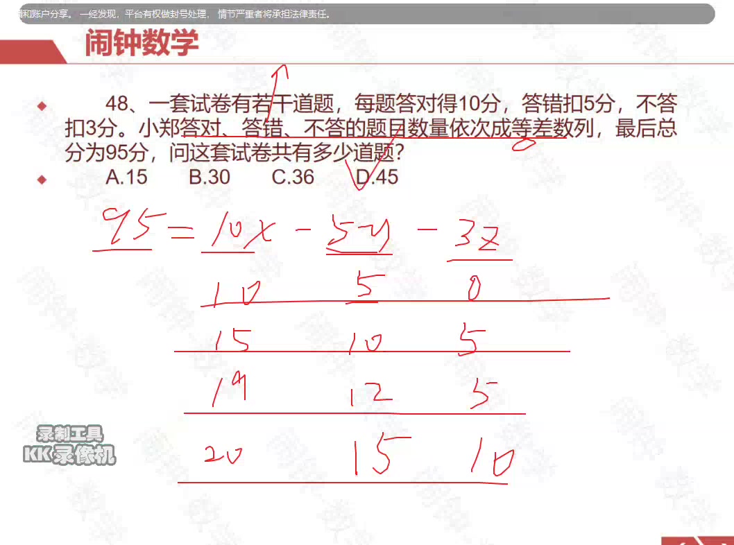 一套试卷有若干道题,每题答对得10分,答错扣5分,不答扣3分。小郑答对...