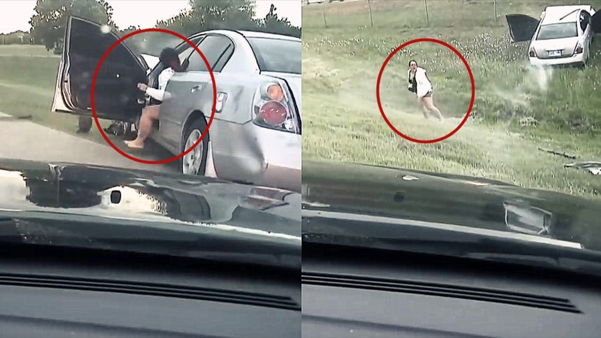 车都撞烂了!实拍:美国警察追捕美女小偷 直接开车撞硬核抓捕!