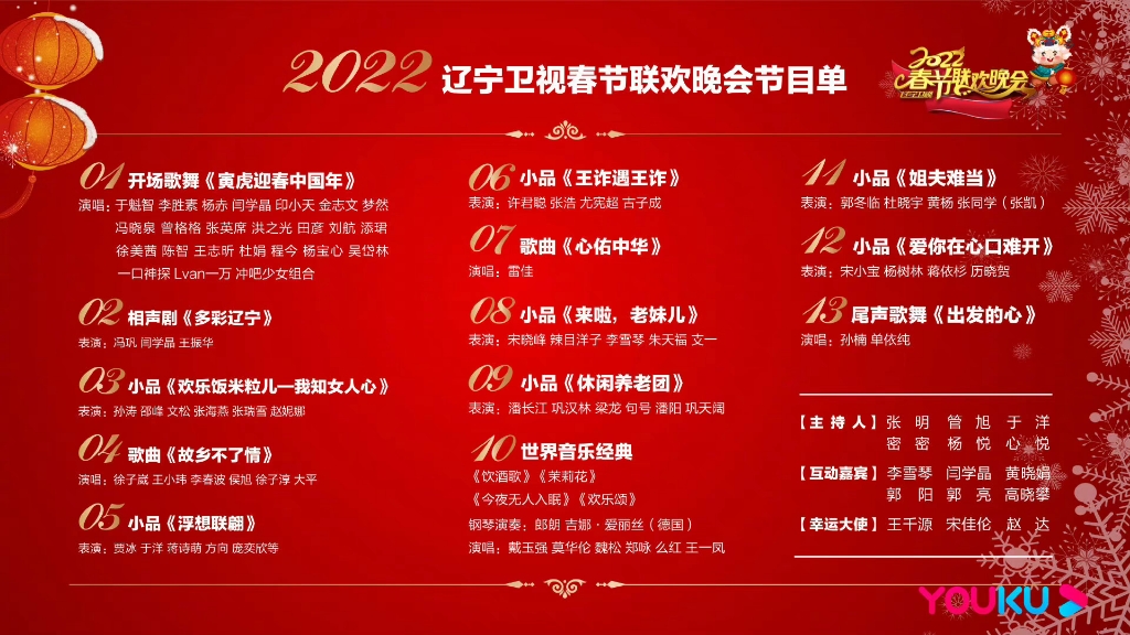 2022辽宁卫视春节联欢晚会 节目单(有可能全国各省级卫视带水印的...