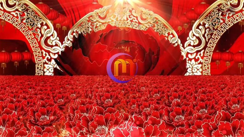 盛世欢歌元旦春节喜庆舞台开场舞蹈花开盛世打鼓演出大屏幕高清LED...