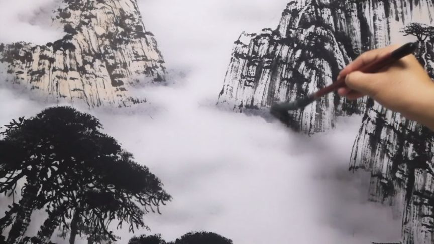 国画山水入门湿染云雾第一遍示范