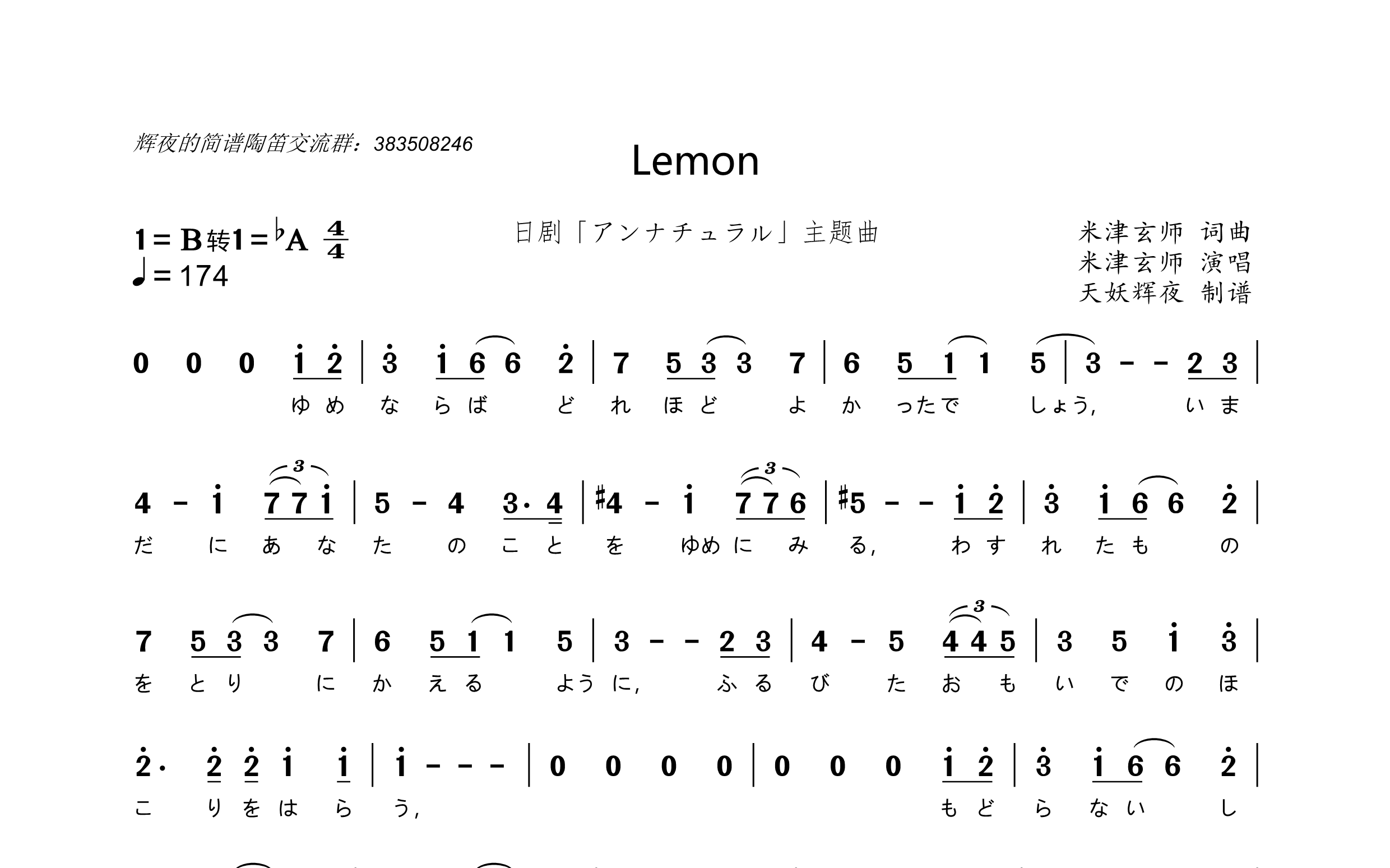【天妖辉夜】《Lemon》简谱怎么做——JPW4软件教学(第2,5~4P完结)