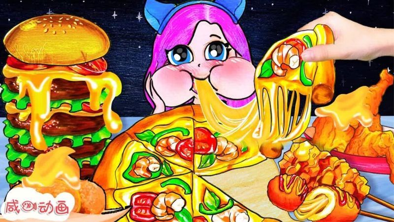 趣味定格动画:小美挑战丰富的汉堡大餐,一口一个,炫得停不下来