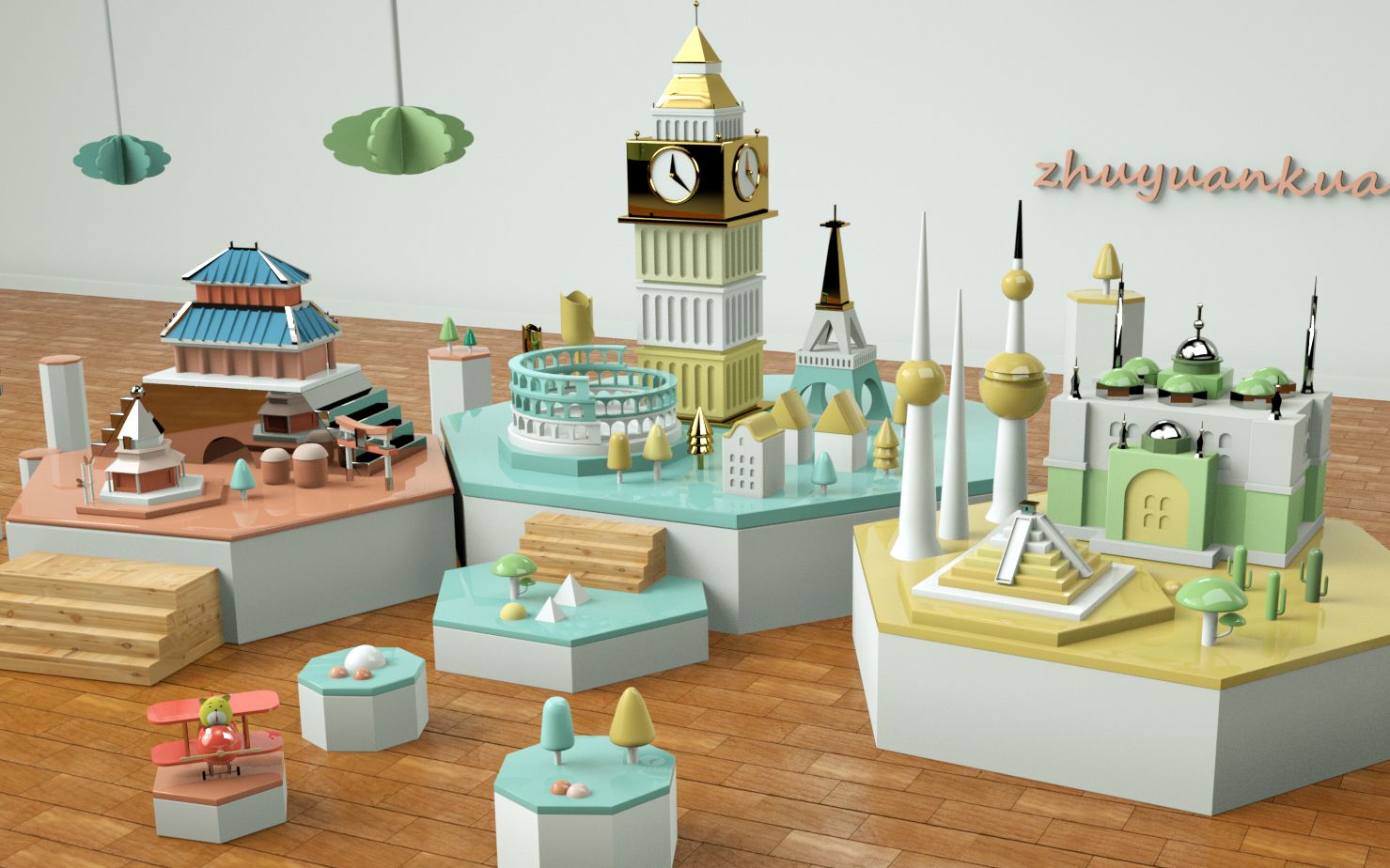 C4D+OC制作,质感,小清新、建筑风动画