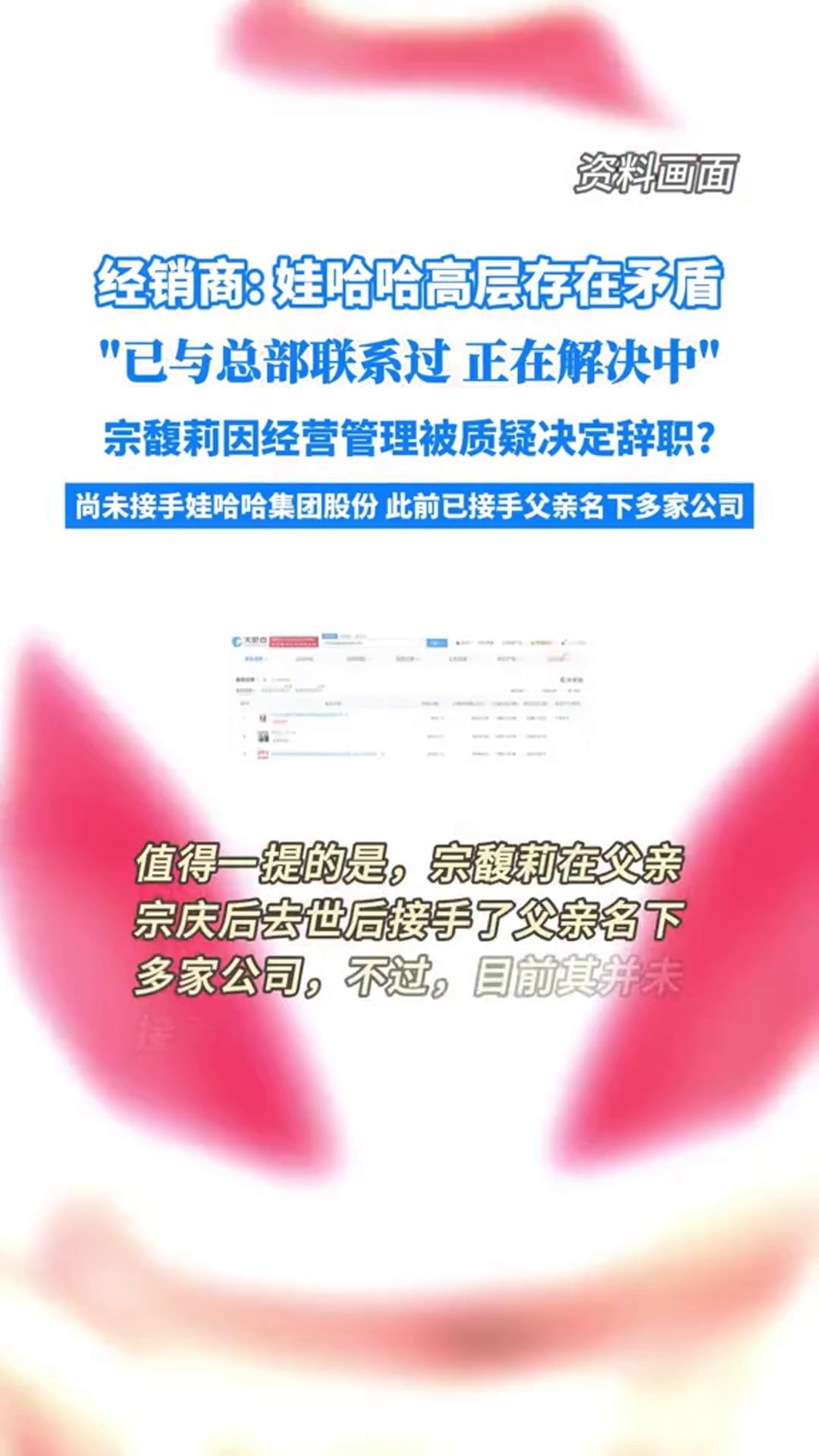 经销商 #娃哈哈高层存在矛盾。#宗馥莉目前未接手娃哈哈集团股份