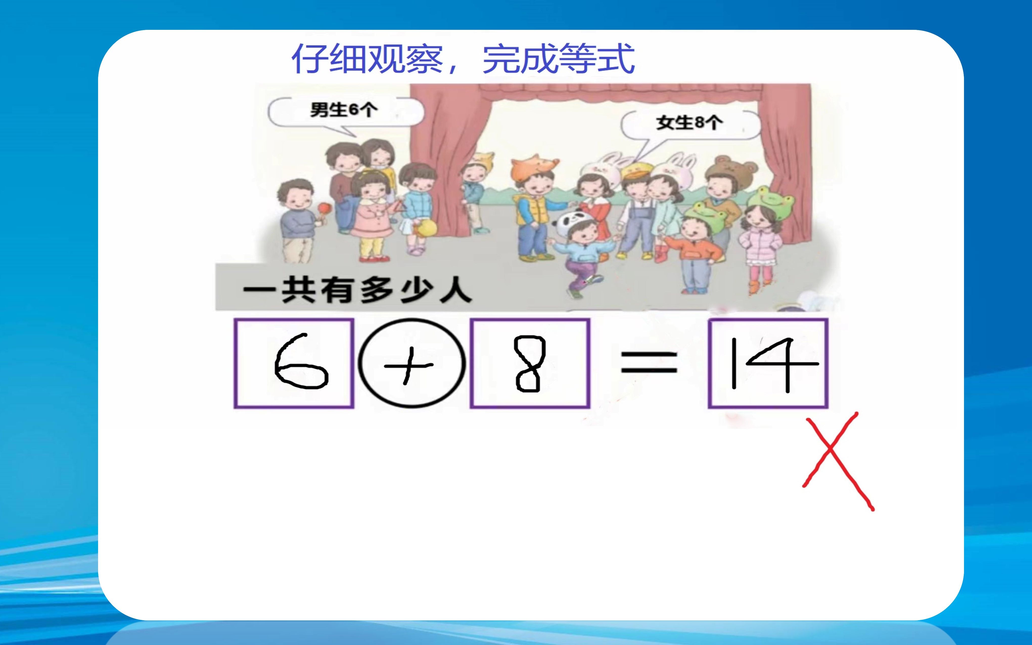 仔细观察,完成等式,列式6+8=14被判错!