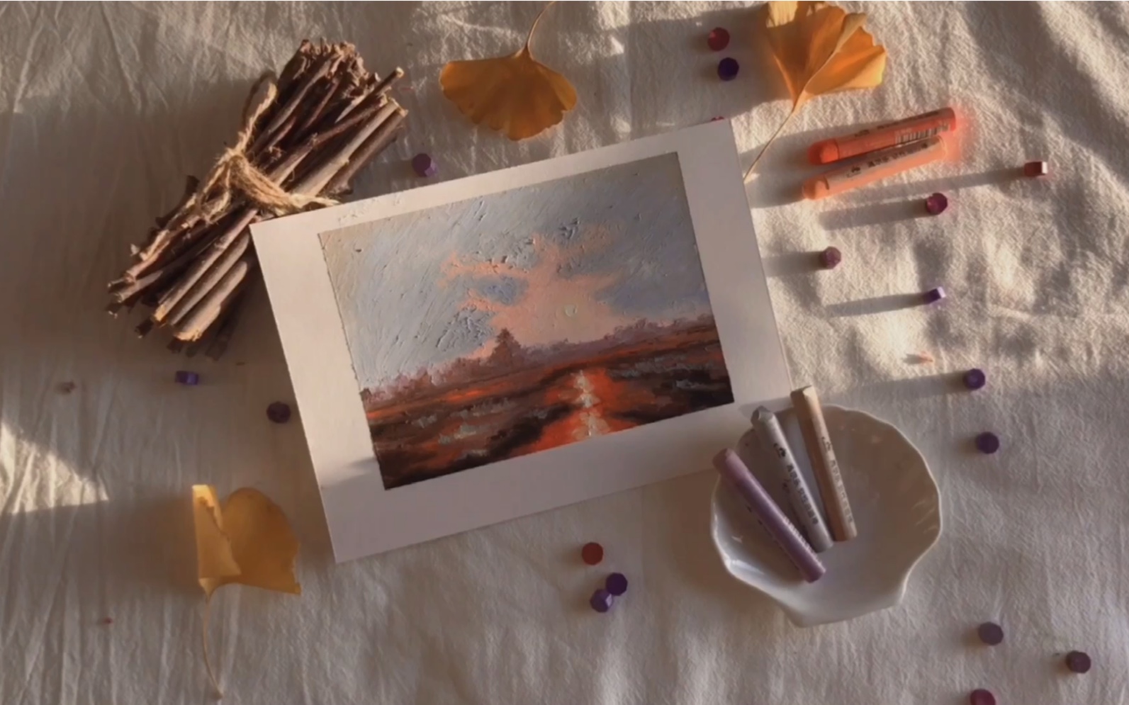 【油画棒教程】高级灰色系风景插画教程,简简单单油画质感