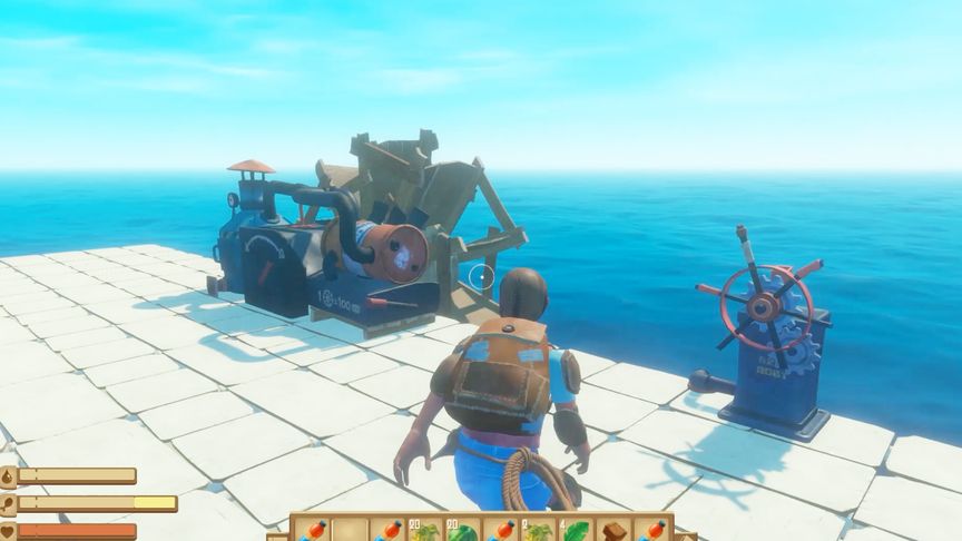 木筏求生大更新:拥有方向盘加引擎方便很多,能把握方向加快速度