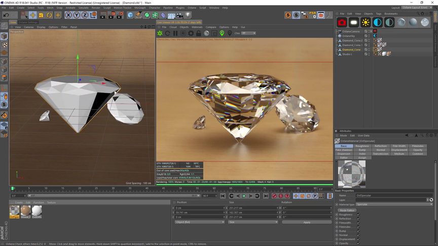 【C4D教程】Oc渲染器制作钻石玻璃材质效果