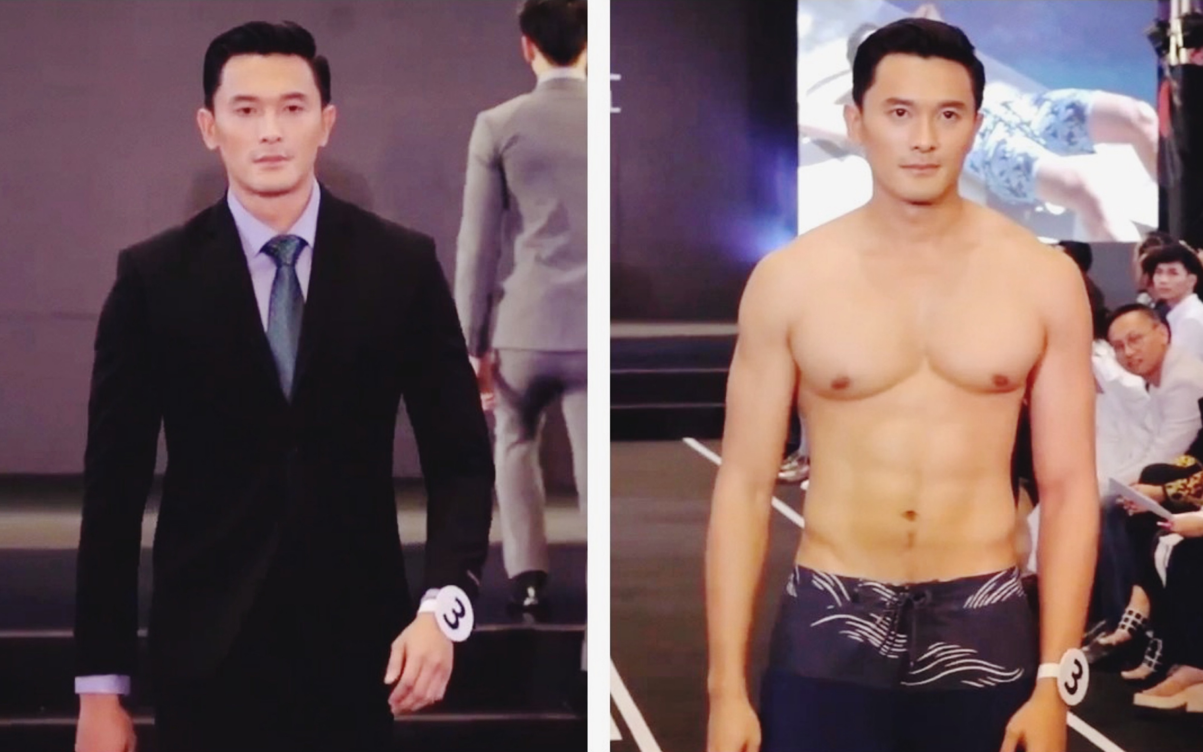 【男模】帅气型男正装泳装走秀(西装下的壮硕身材)