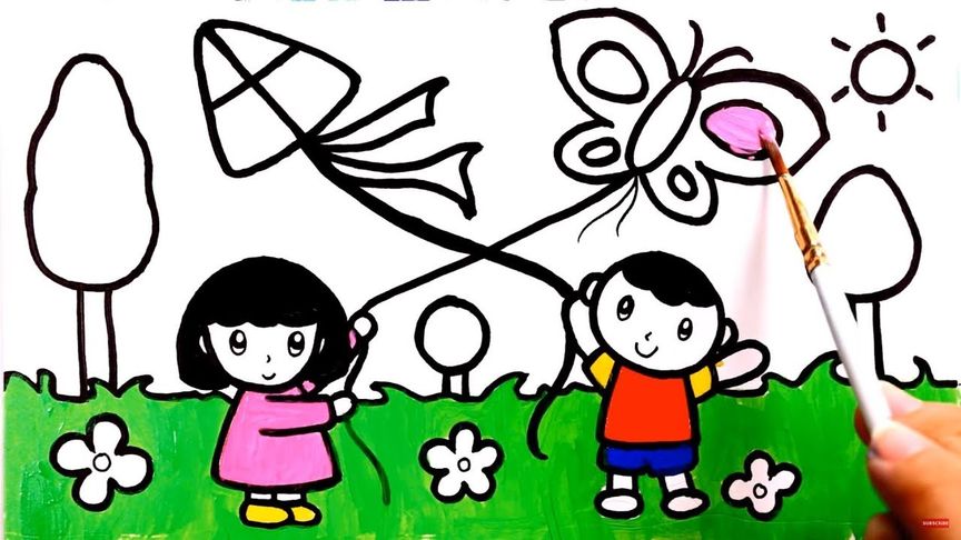 儿童简笔画,可爱小花园画画