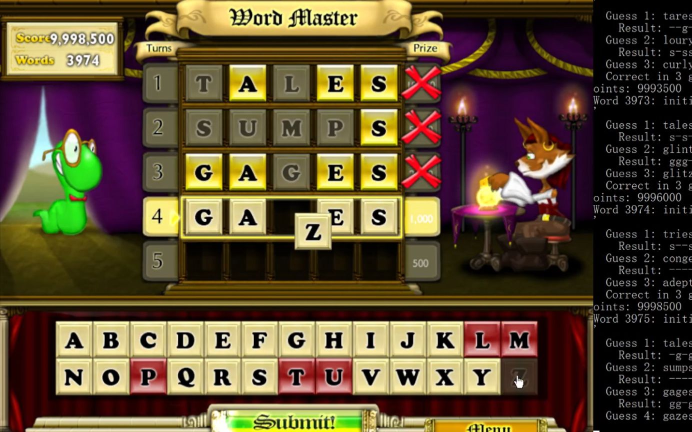 编程解决猜词游戏!【贪吃虫大冒险】单词大师AI连猜5000词1258万分