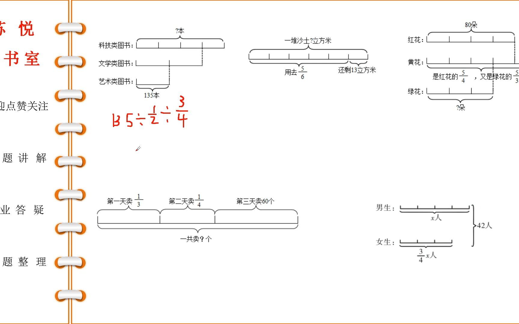 六年级数学上学期分数除法 看图列算式(三)
