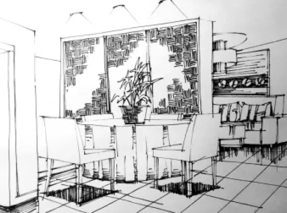 18 室内设计手绘表现技法 线描住宅餐厅练习(二)